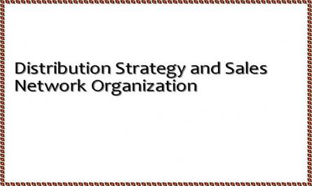 Distribution Strategy and Sales Network Organization