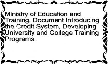 Ministry of Education and Training. Document Introducing the Credit ...