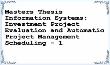 Master's Thesis Information Systems: Investment Project Evaluation and ...