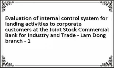 Evaluation of internal control system for lending activities to ...