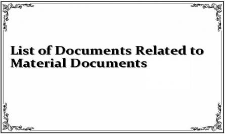 List of Documents Related to Material Documents