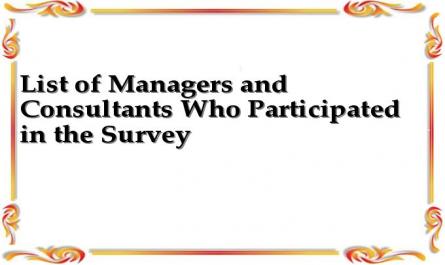 List of Managers and Consultants Who Participated in the Survey