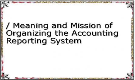 / Meaning and Mission of Organizing the Accounting Reporting System